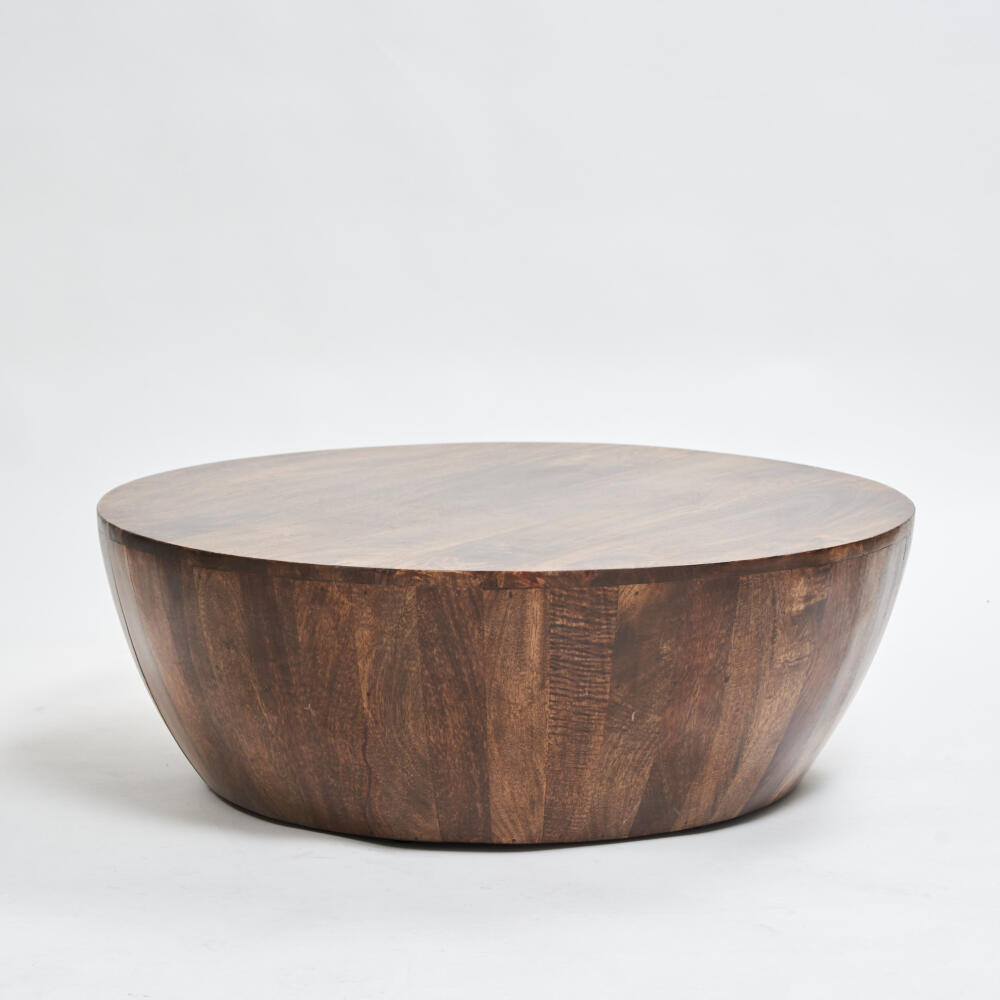 Round Fluted Dark Wood Coffee Table - Ashley and Company